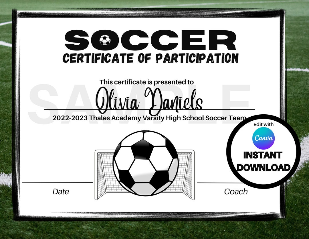 Editable Soccer Award Certificate Printable Award End of - Etsy