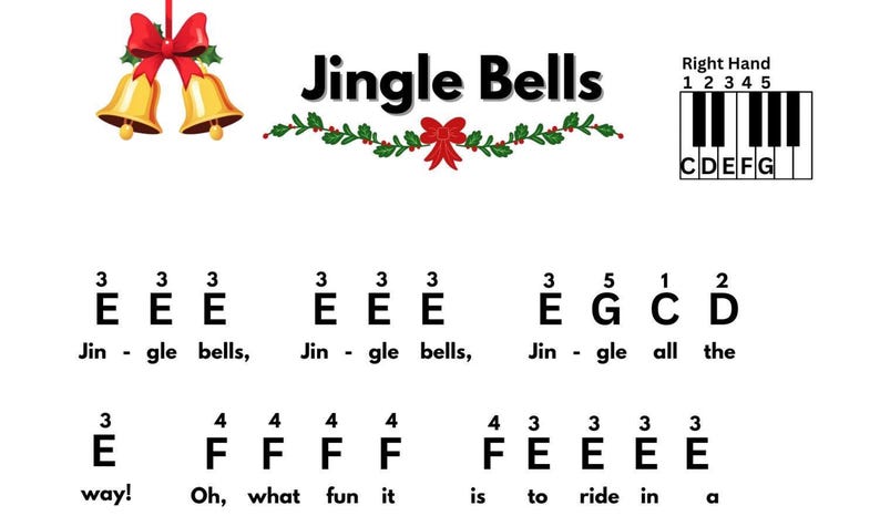 Jingle Bells Easy Beginner Piano Sheet Music Printable Song - Etsy