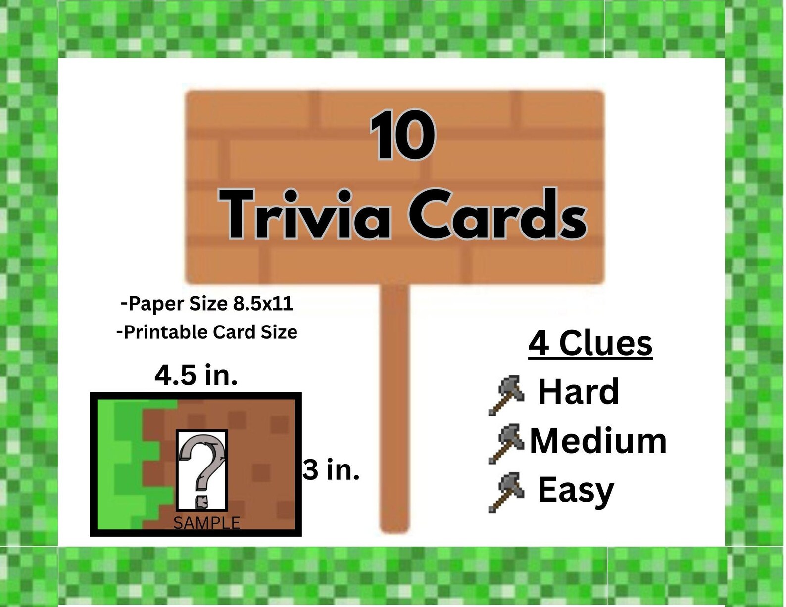 Minecraft Game Trivia Game, Printable, Digital Download, Birthday Party ...