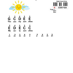 Easy Piano Sheet Music Song You Are My Sunshine, Beginners, Printable ...
