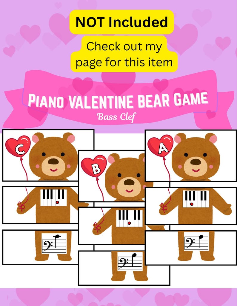 Piano Treble Clef Build a Valentine Bear, Music Theory, Note Matching ...