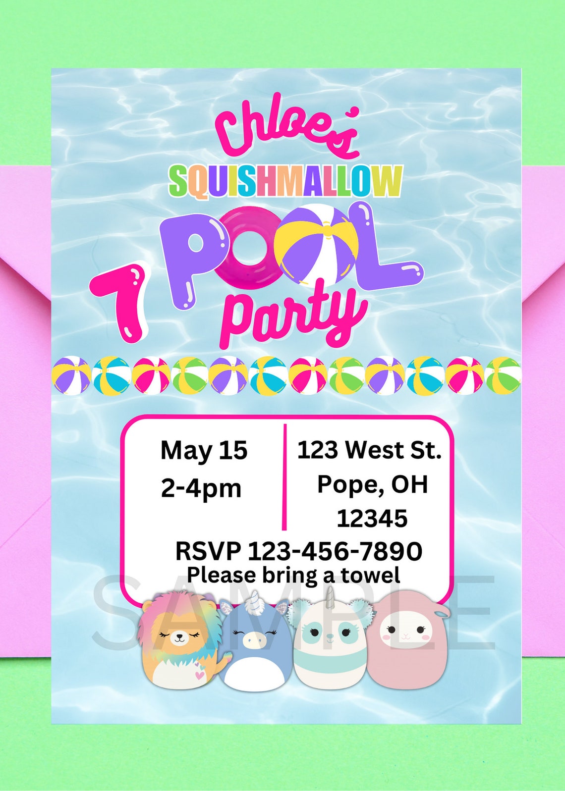 Squishmallow Pool Party Birthday Invitation Personalized Invitation ...
