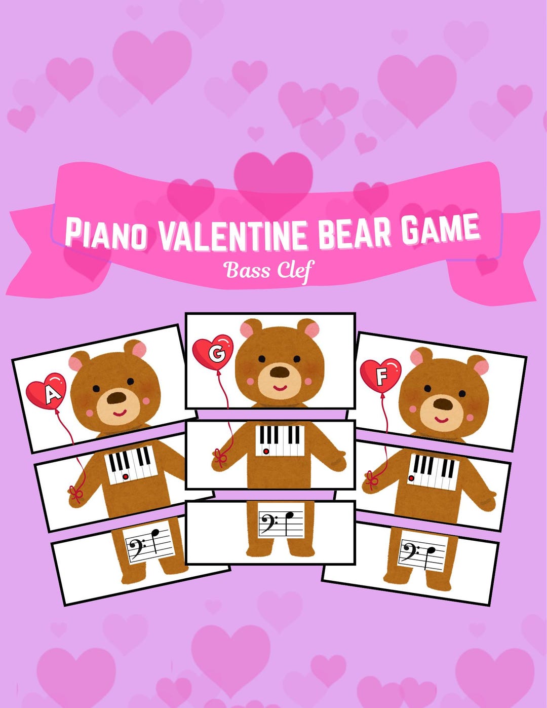 Piano Bass Clef Valentine Bear Matching Game (printable) - Etsy