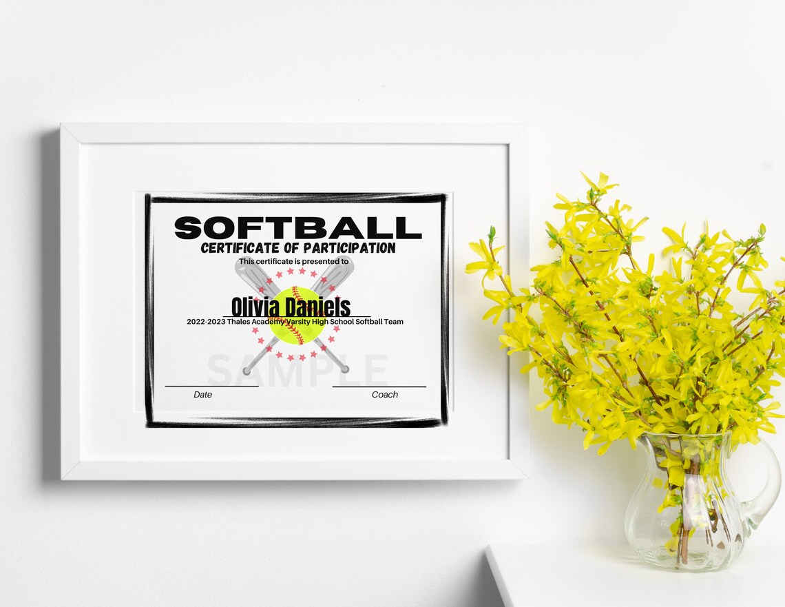 Editable Softball Certificate Template- Award- Participation-diploma ...