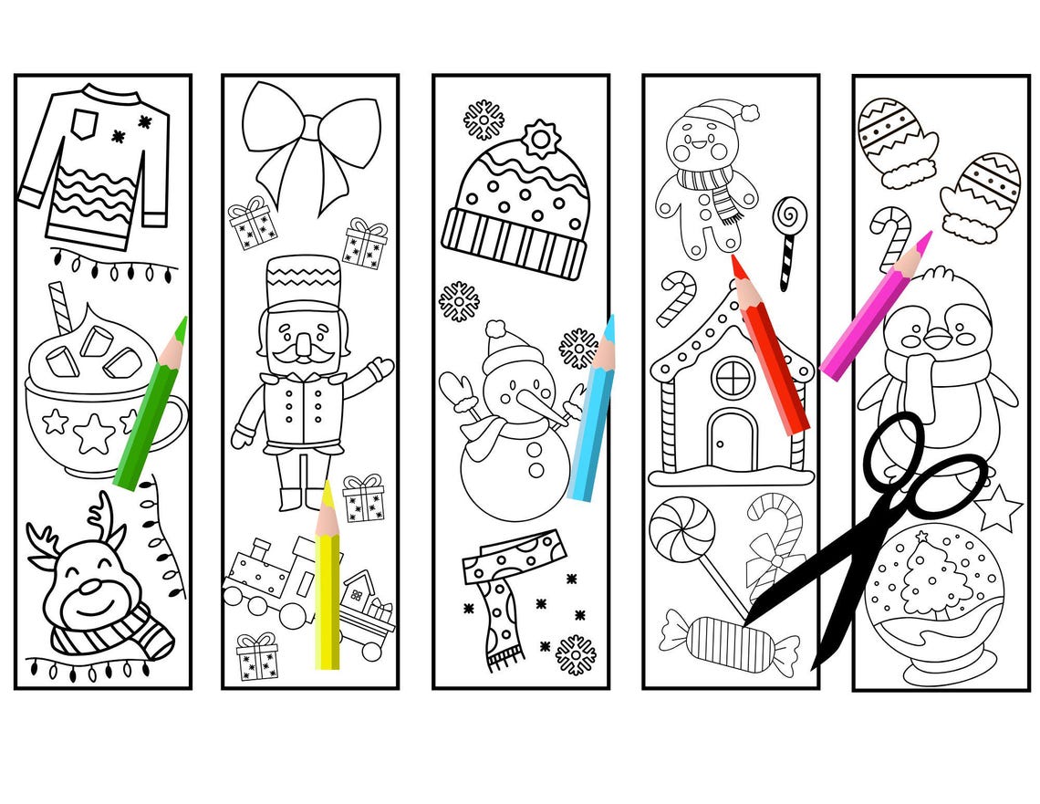 Printable Christmas Coloring Bookmarks, Digital Instant Download, Fun ...