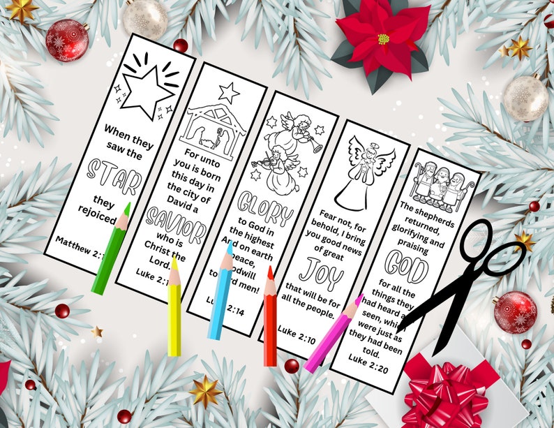 Christmas Themed Bible Verse Coloring Bookmark Activity, Instant ...