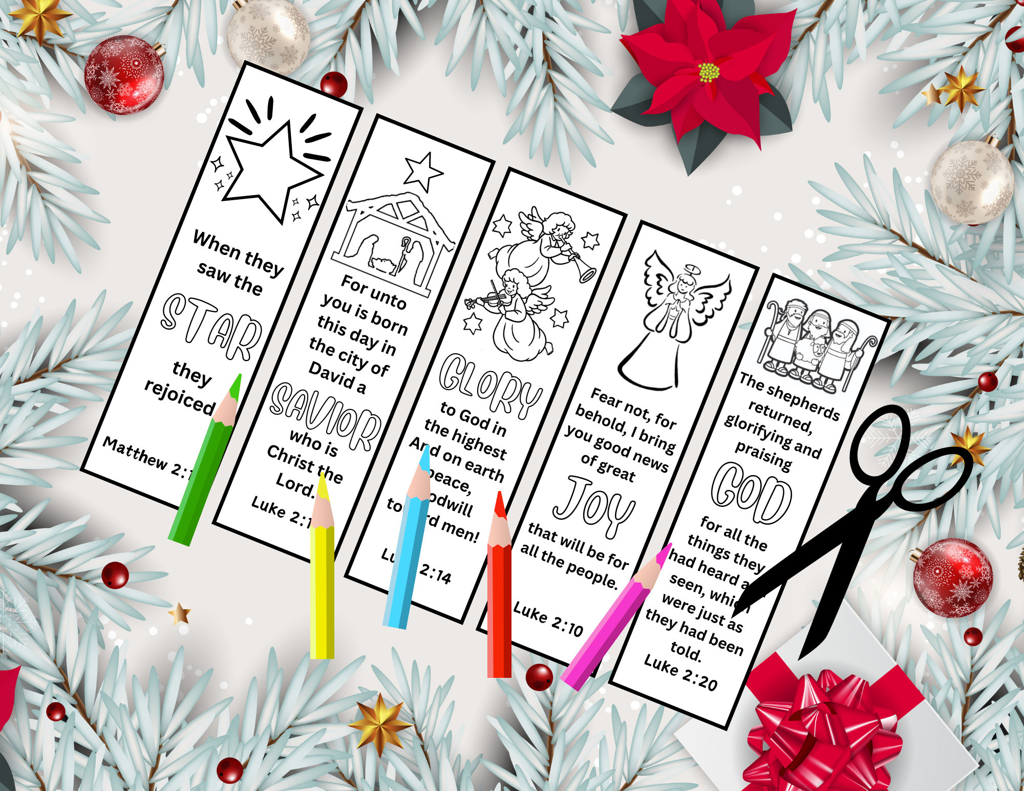 Christmas Themed Bible Verse Coloring Bookmark Activity, Instant ...