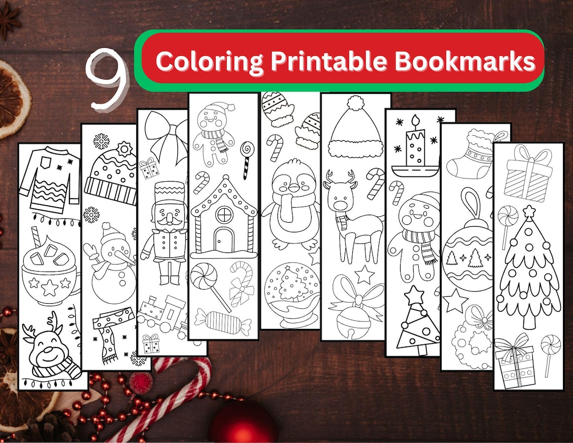 Printable Christmas Coloring Bookmarks, Digital Instant Download, Fun ...