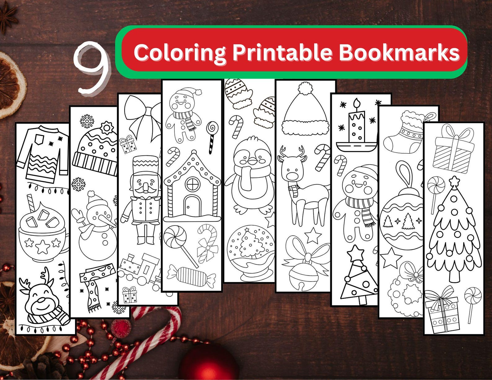 Printable Christmas Coloring Bookmarks, Digital Instant Download, Fun ...