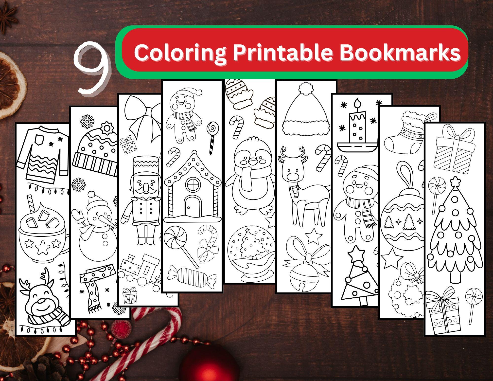 Printable Christmas Coloring Bookmarks, Digital Instant Download, Fun ...