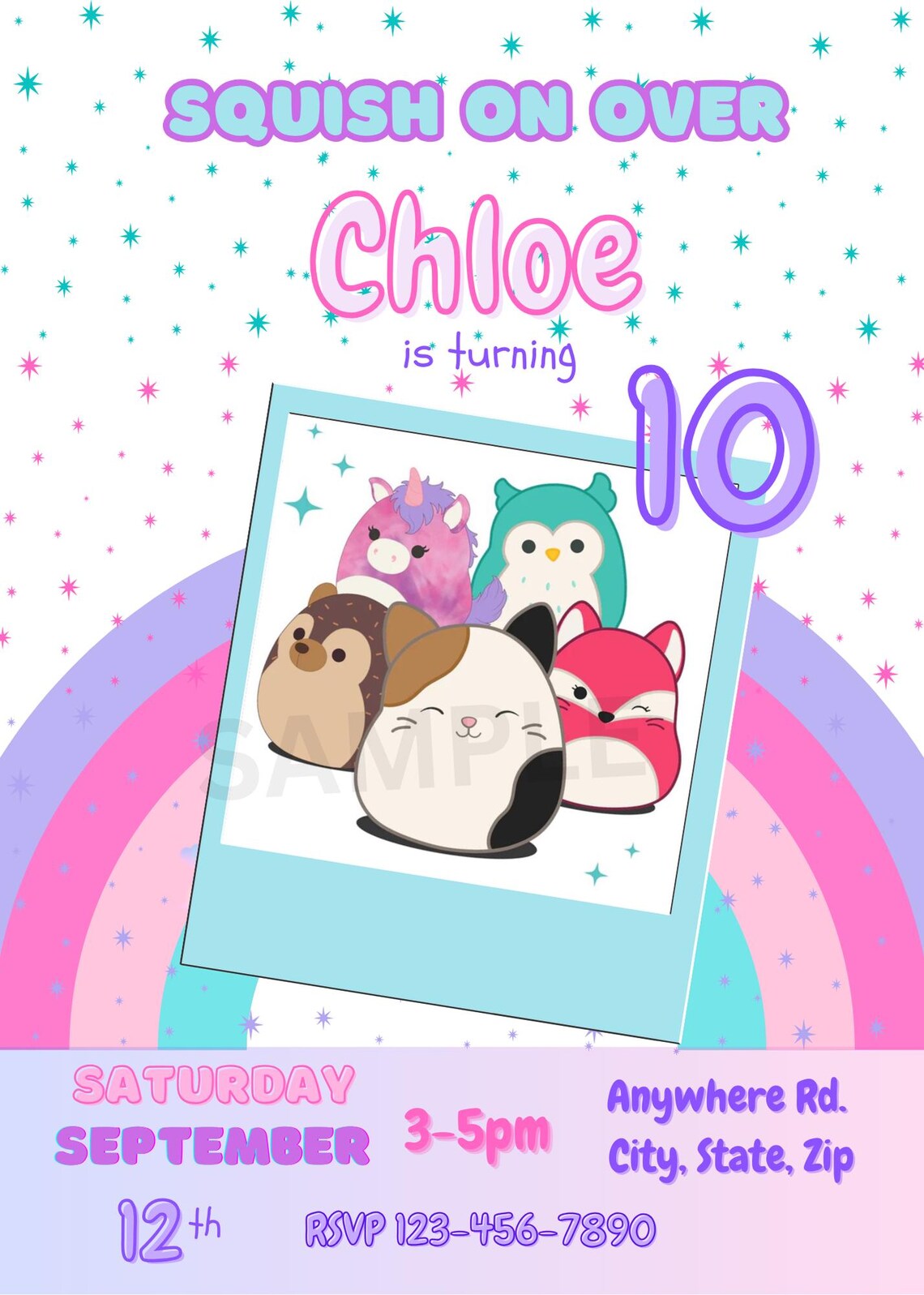 Squishmallow Birthday Party Invitation, Printable Editable Template ...