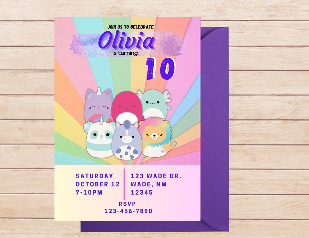 Squishmallow Pool Party Birthday Invitation Personalized Invitation ...