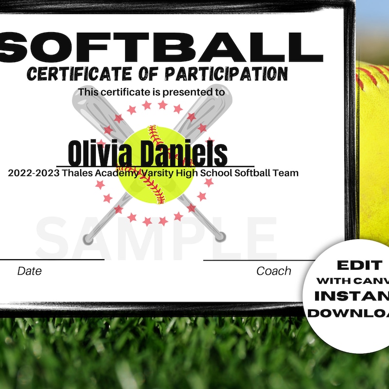 Softball Award Template - Etsy