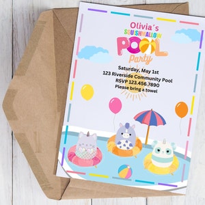 Squishmallow Pool Party Birthday Invitation- Personalized Invitation ...