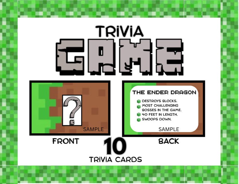 Minecraft Game Trivia Game, Printable, Digital Download, Birthday Party ...