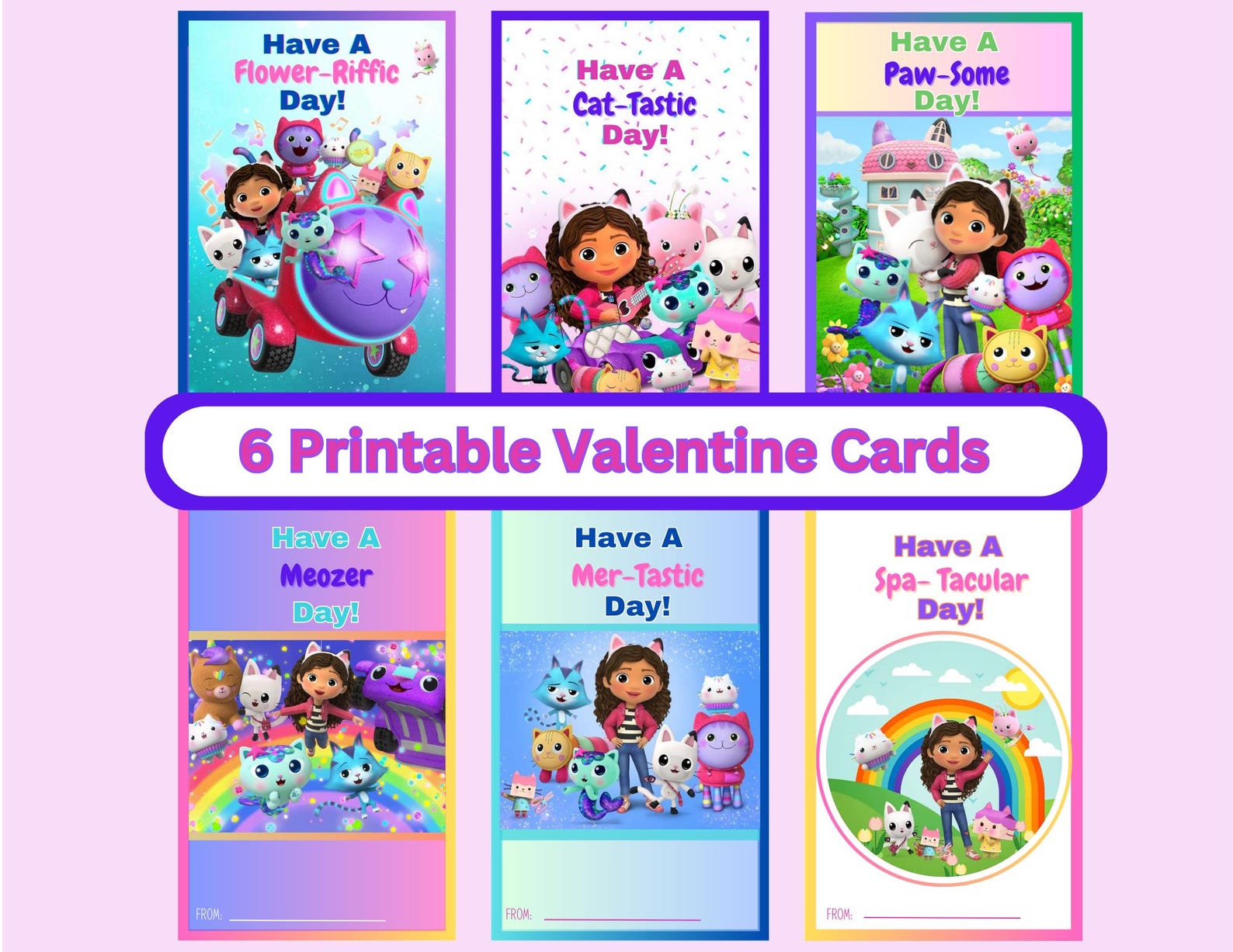 Gabby Dollhouse 6 Valentine Printable Non-editable Cards, Digital ...