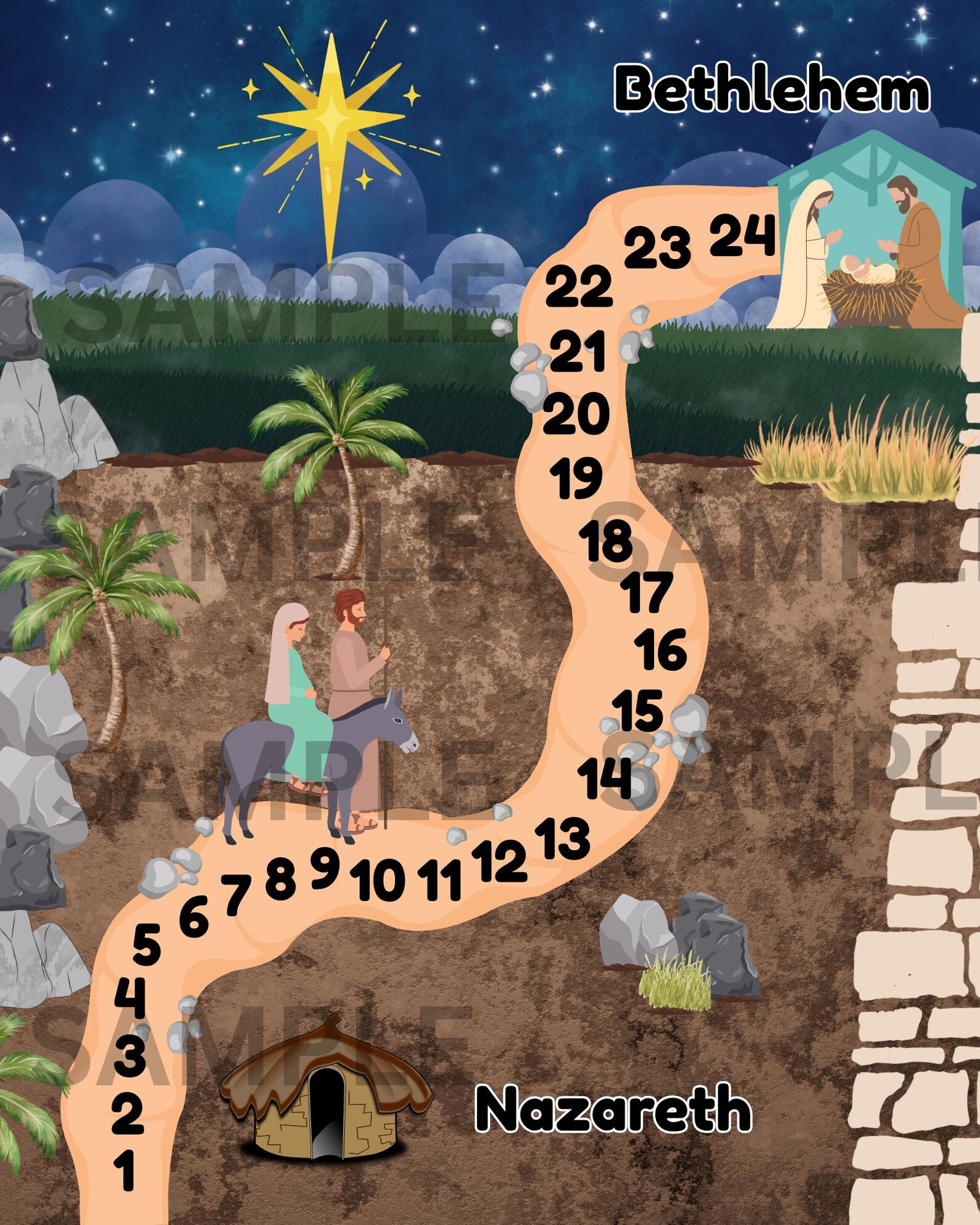 Advent Journey to Bethlehem Poster, Christmas Countdown Calendar, Bible ...