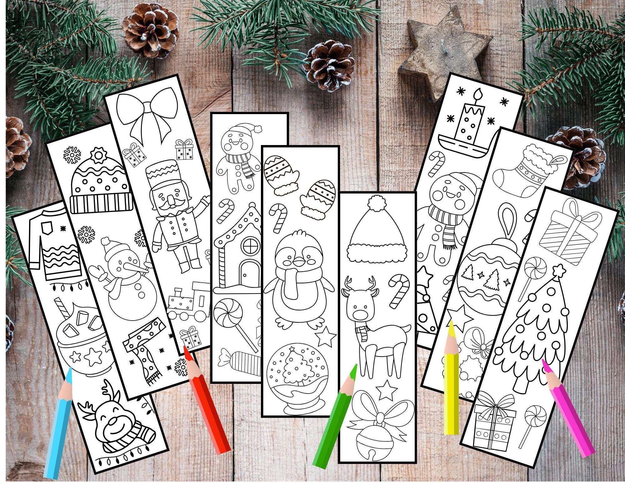 Printable Christmas Coloring Bookmarks, Digital Instant Download, Fun ...
