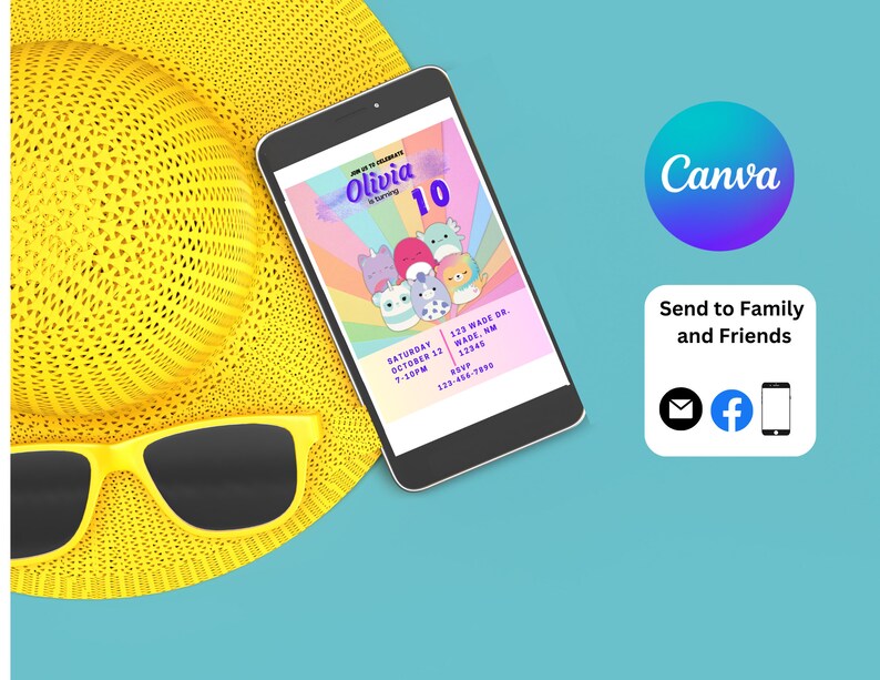 Squishmallow Pool Party Birthday Invitation Personalized Invitation ...