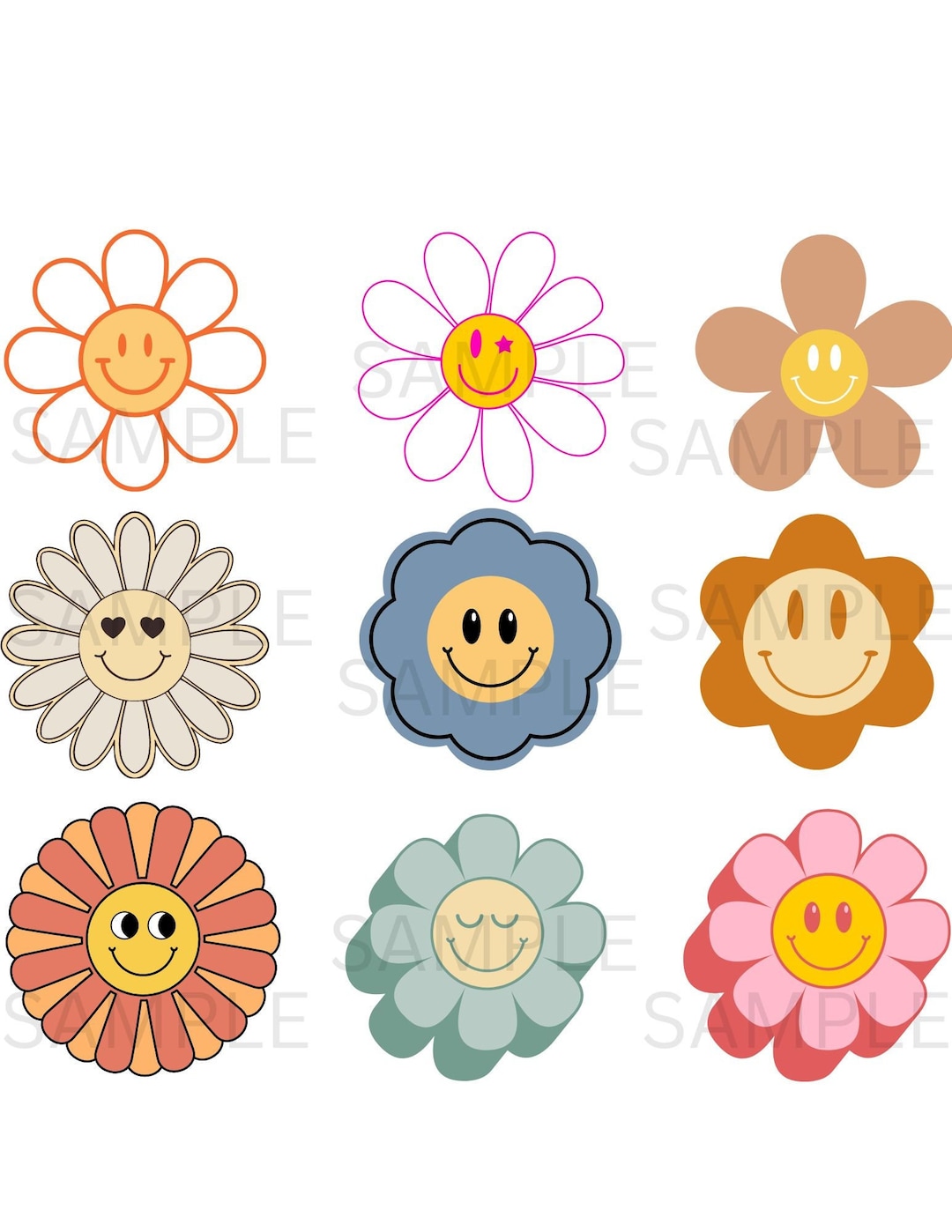 Smiley Face Flower Daisy Smiley Face Daisy for Stickers - Etsy