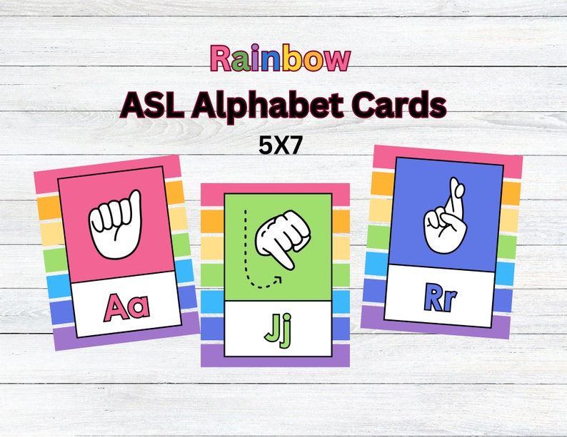 ASL Alphabet Cards, Colorful Illustrations, Printable Template, Digital ...