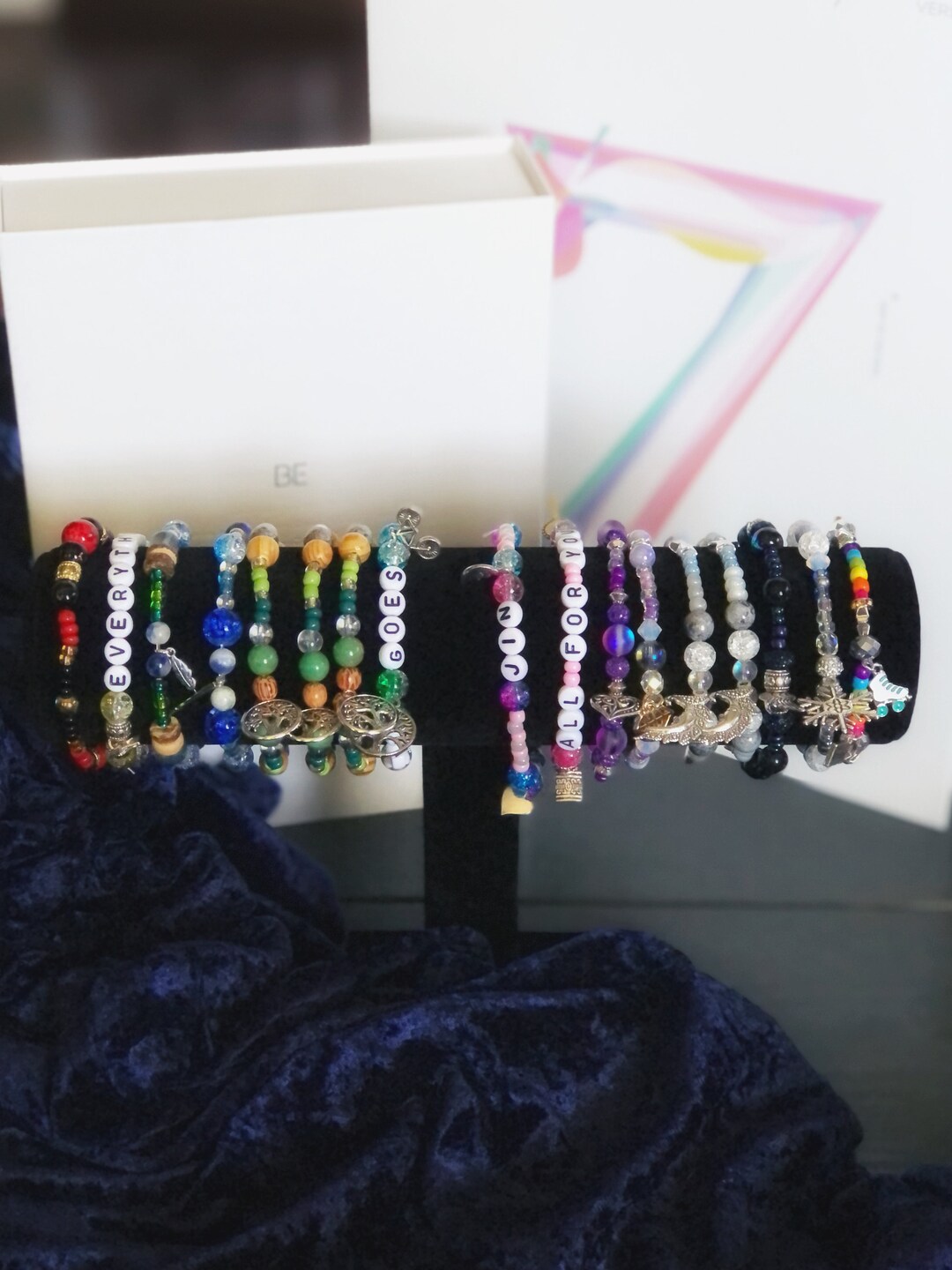 BTS Custom Crystal Beaded Charm Bracelet - Etsy