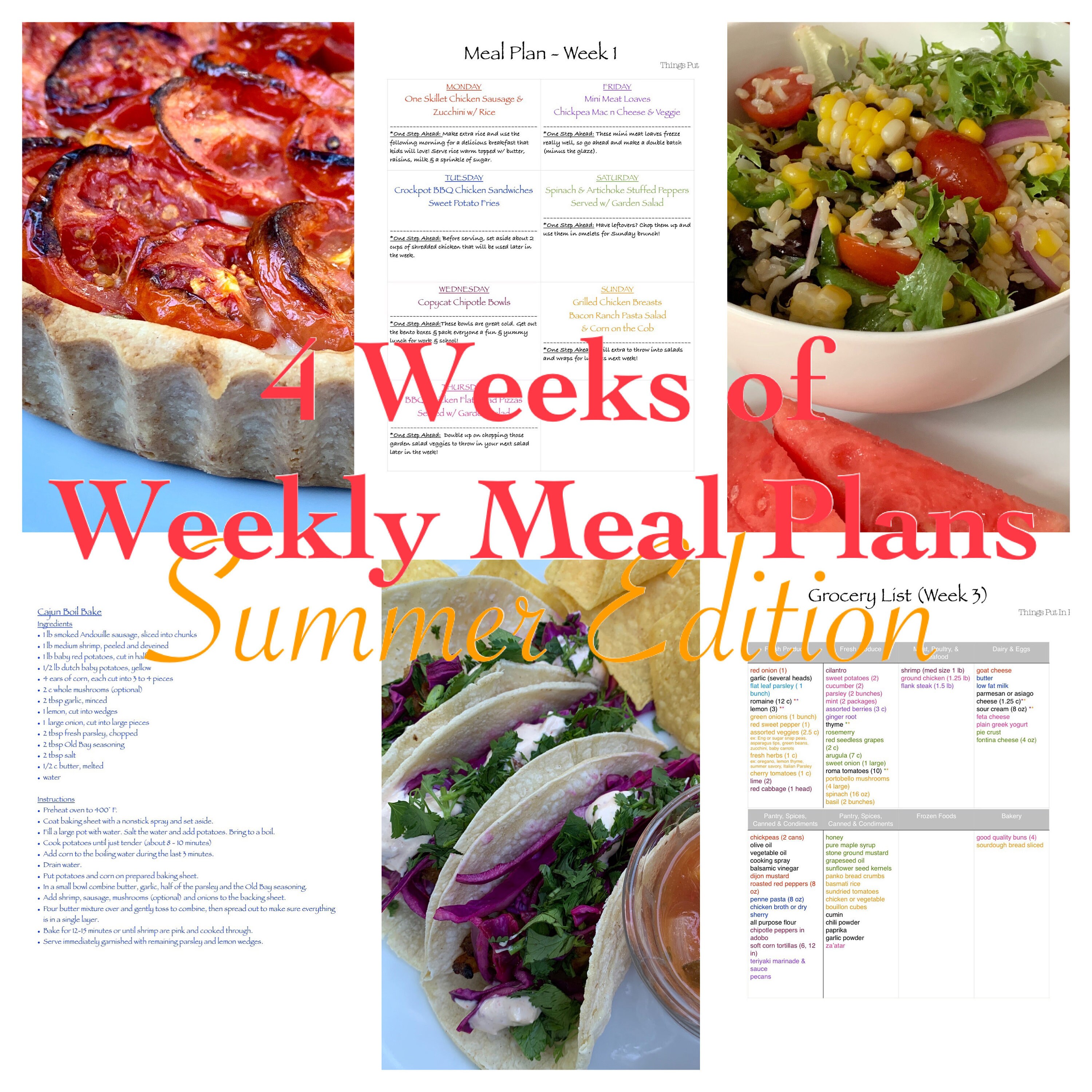 4 Week - Weekly Meal Plan Kit (includes Recipes and Weekly Grocery ...