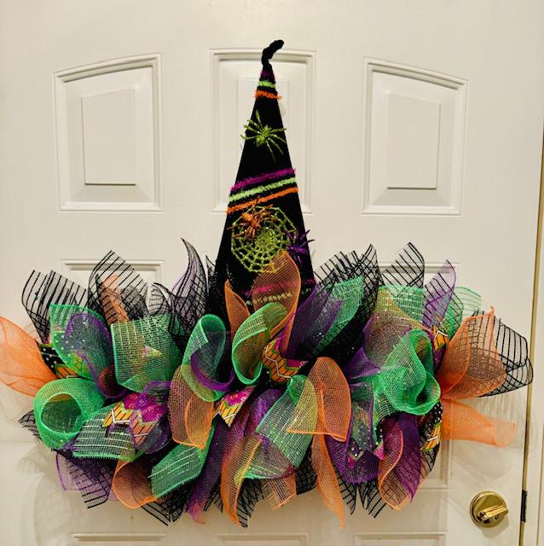 Colorful Halloween Witch Hat Complete With Spiders and Web - Etsy
