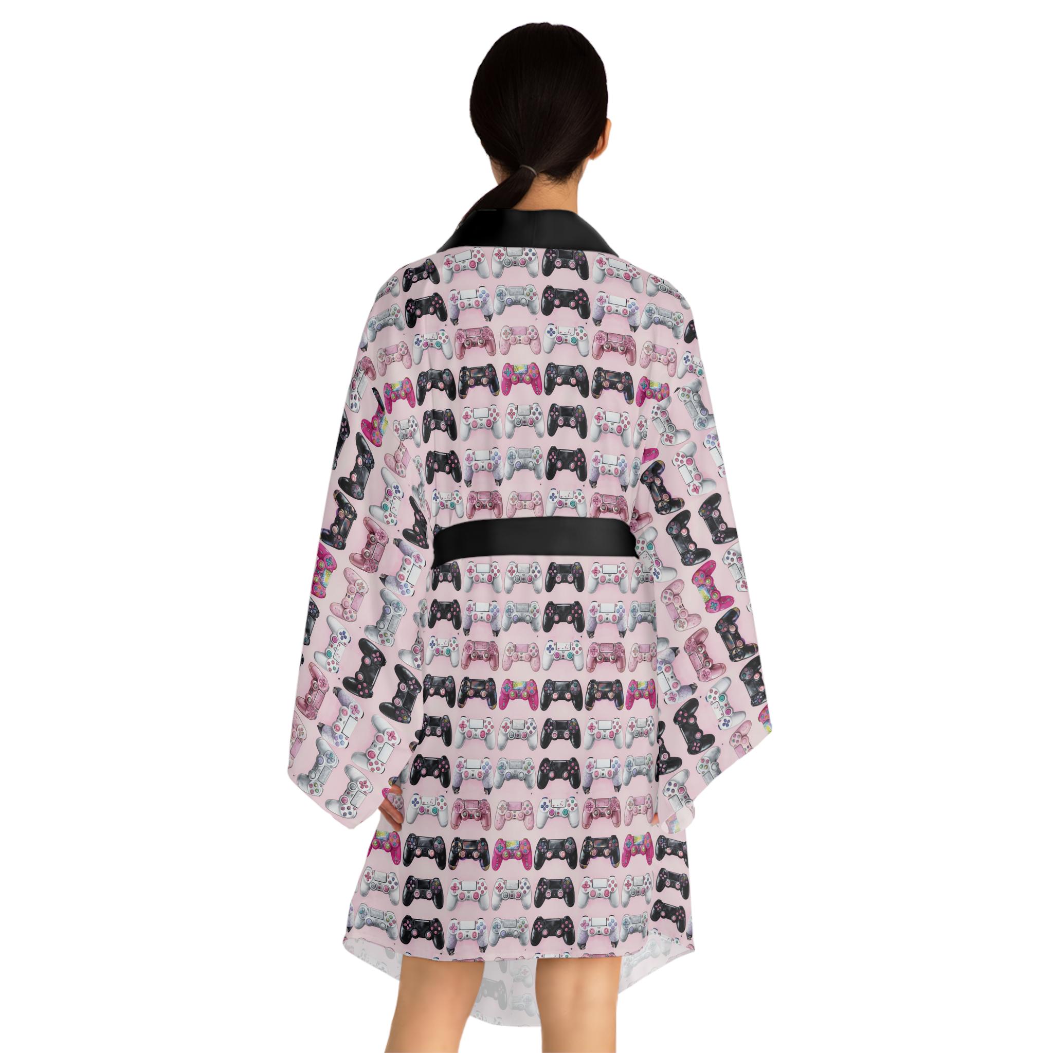 Gamer Girl Kimono Robe, Gaming Controller Lounge Wear, Pink Robe With ...