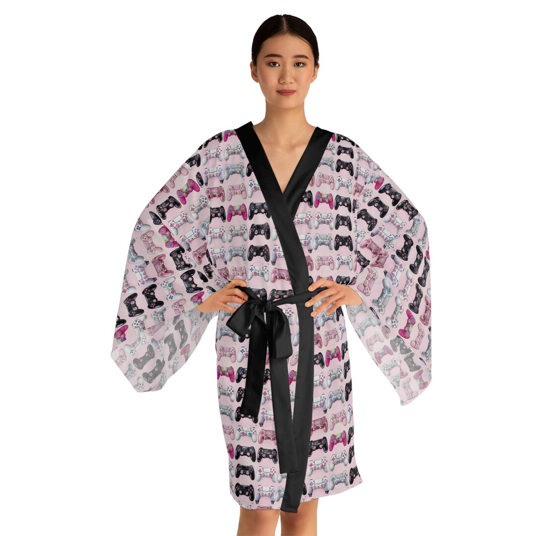 Gamer Girl Kimono Robe, Gaming Controller Lounge Wear, Pink Robe With ...