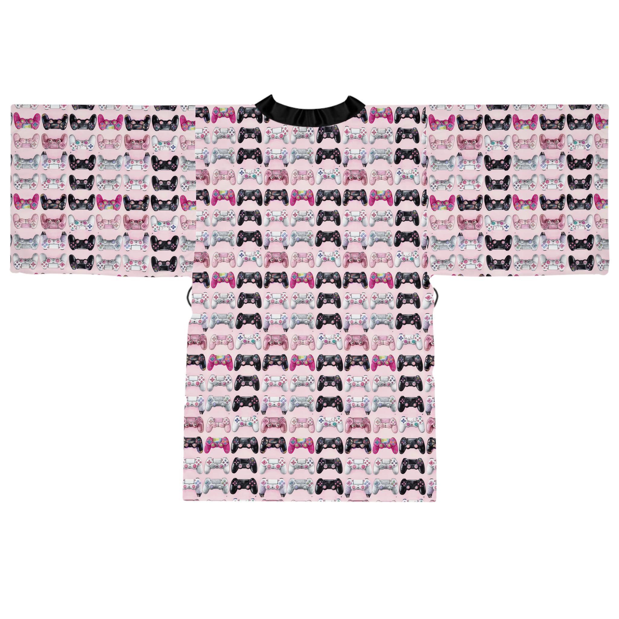 Gamer Girl Kimono Robe, Gaming Controller Lounge Wear, Pink Robe With ...