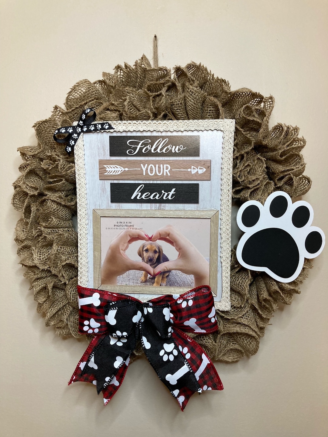 Dog Wreath Personalized, PHOTO Pet Wreath, Dog Burlap Wreath, Paw Print ...