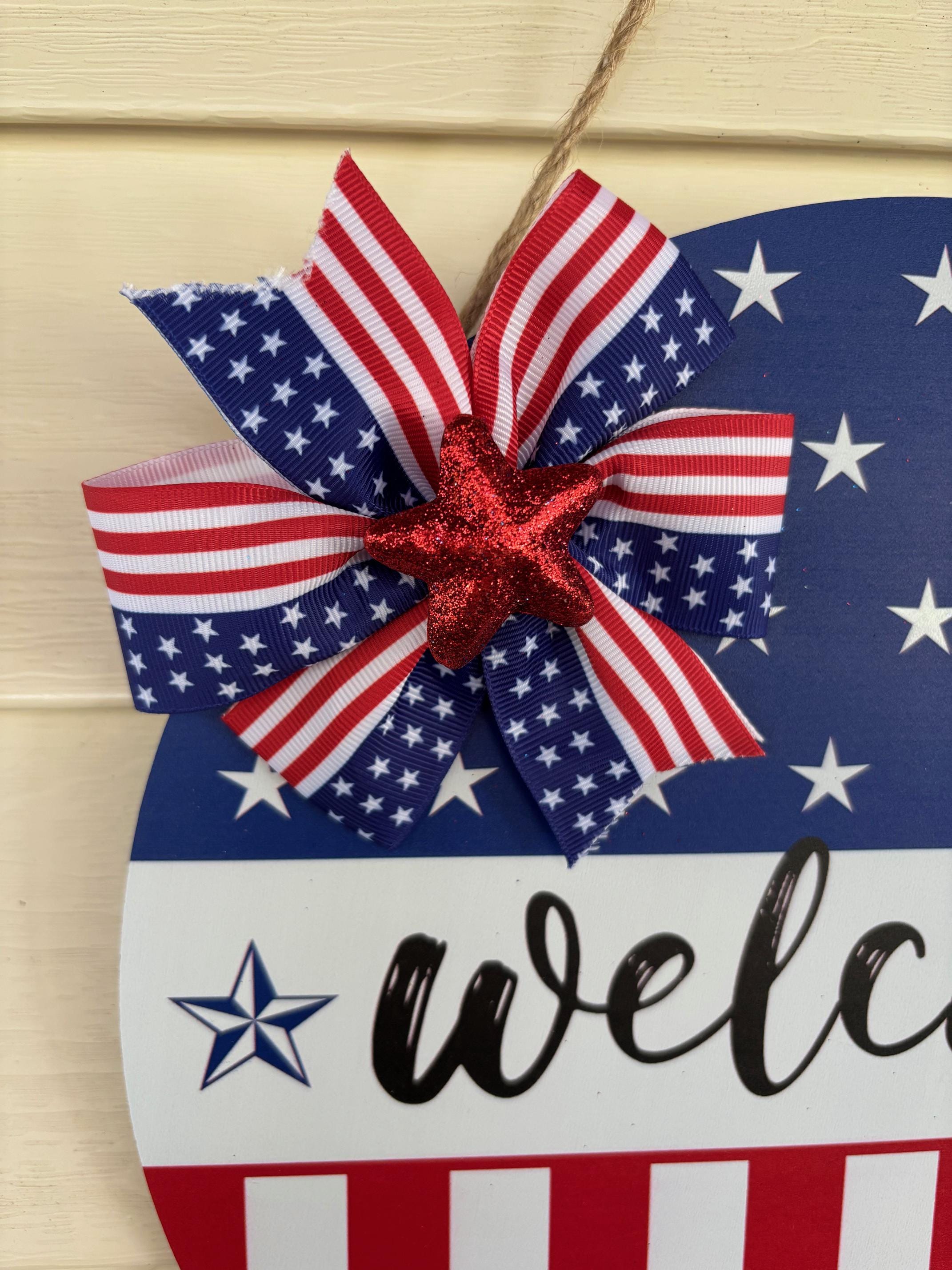 Patriotic Welcome Sign, Patriotic Door Hanger, Patriotic Wreath, Fourth ...