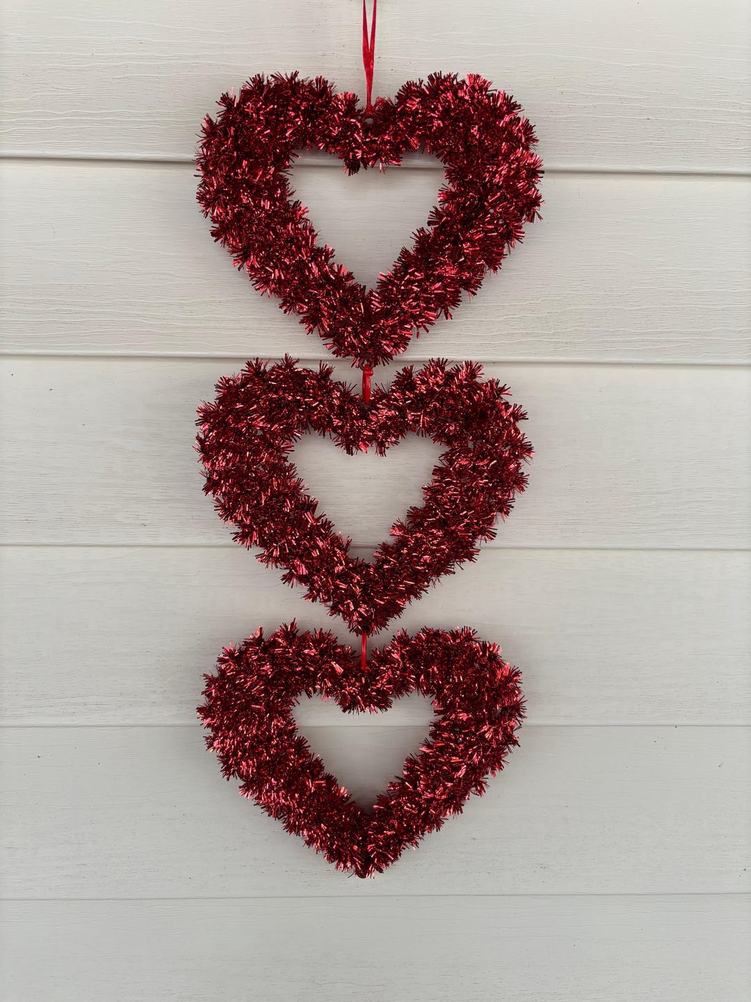 Valentine's Day Red Tinsel Hearts, Valentines Decor, Valentines Sign - Etsy