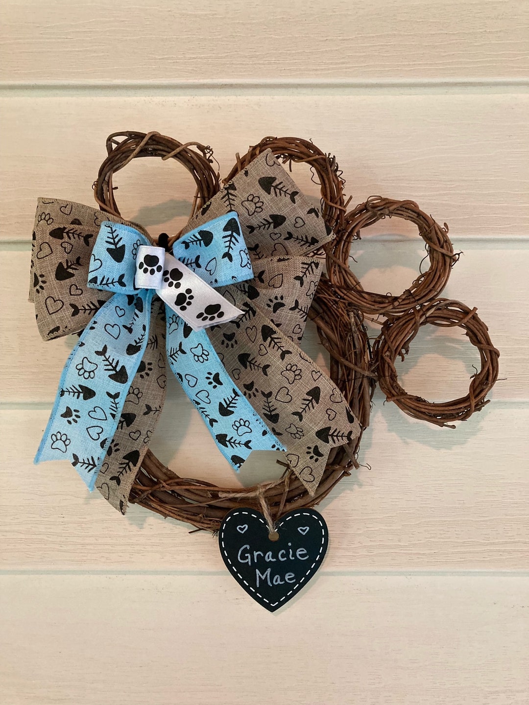 Cat Wreath, Personalized Cat Wreath, Grapevine Cat Wreath, Paw Wreath ...