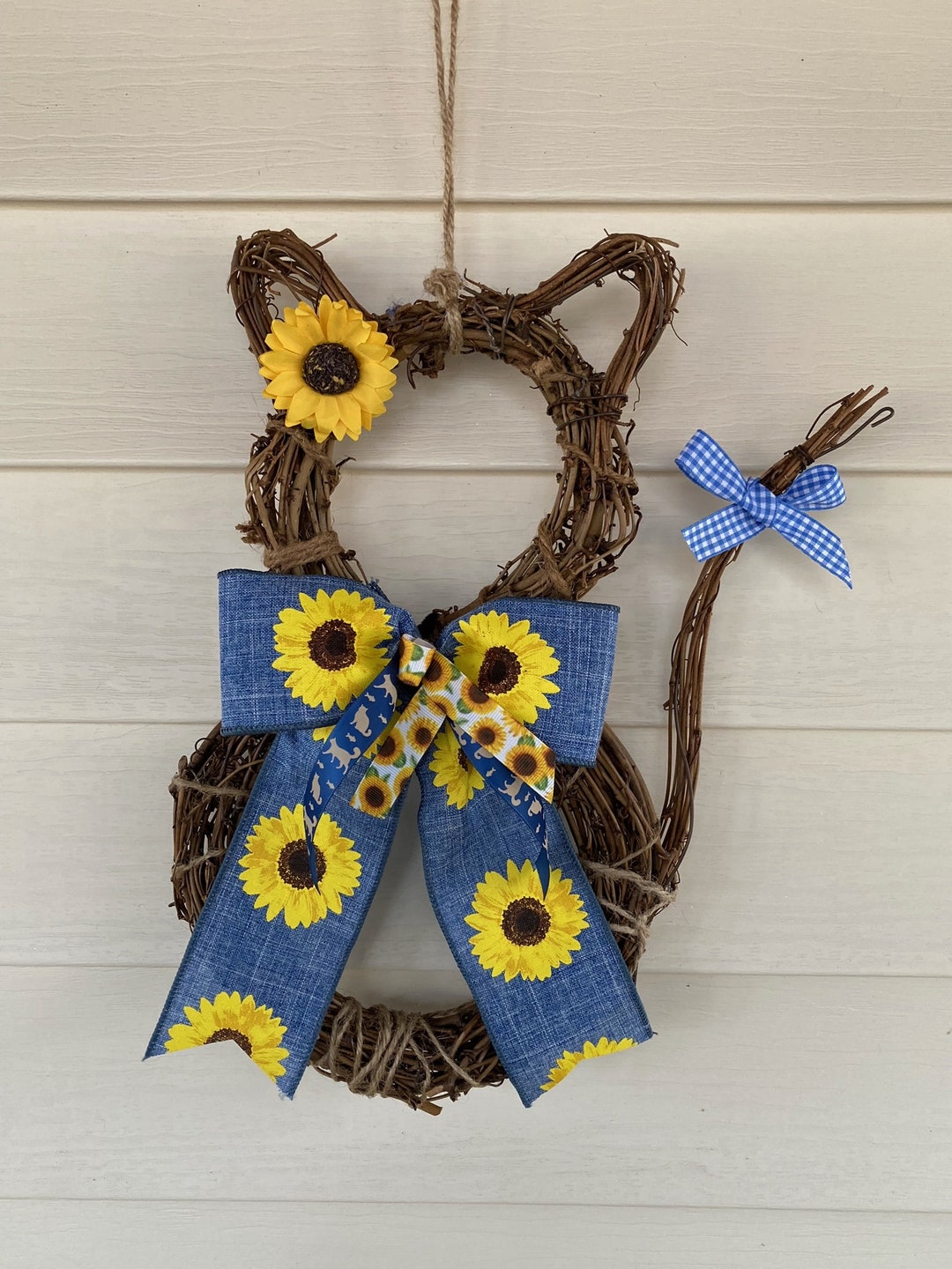 NEW Sunflower Cat Wreath, Cat Wreath for Front Door, Farmhouse Cat ...