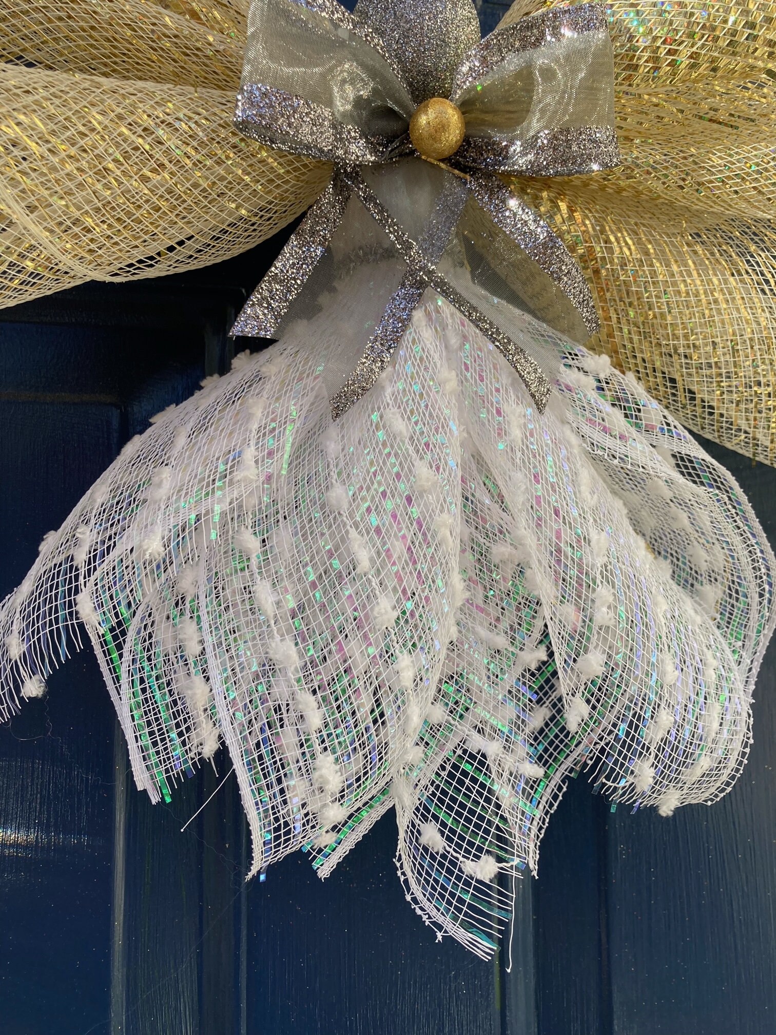 Angel Wreath, Silver Gold White Angel Tree Topper, Deco Mesh Angel Tree ...
