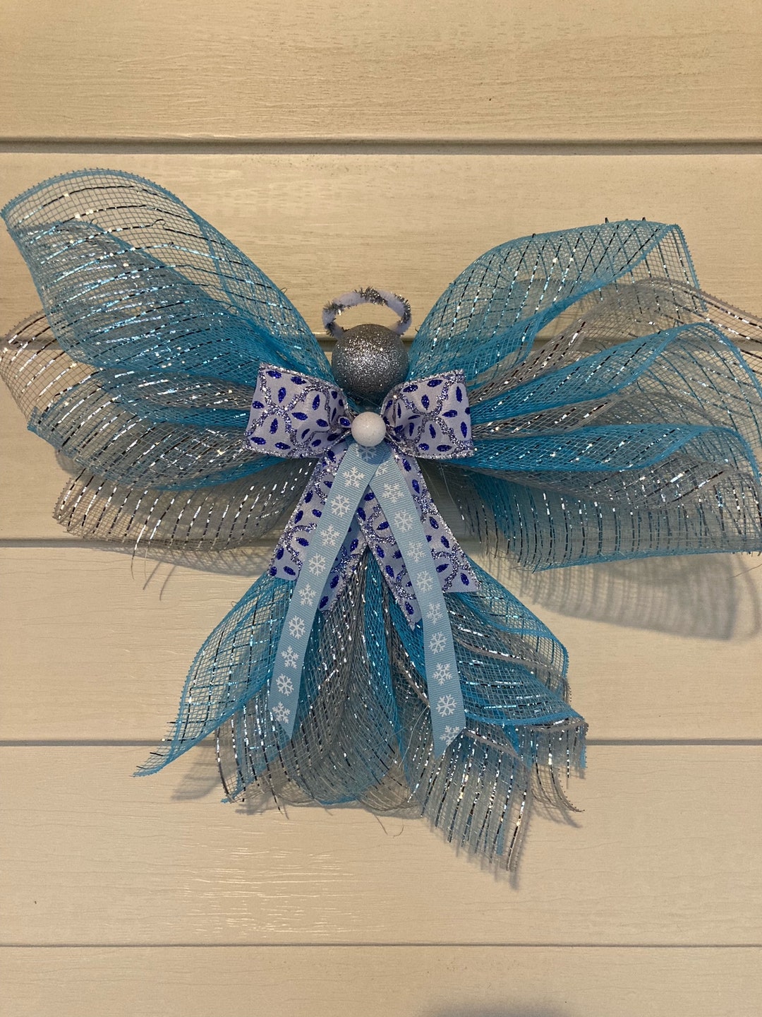 Blue and Silver Angel Wreath, Angel Christmas Tree Topper, Angel Tree ...