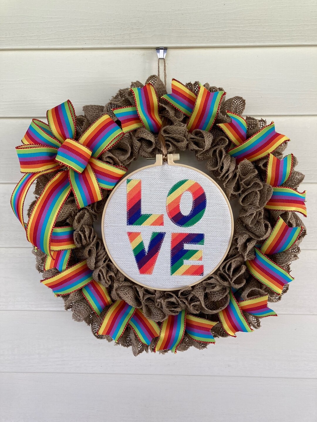 LBGTQ Pride Wreath Burlap Rainbow Pride Front Door June Pride Month ...