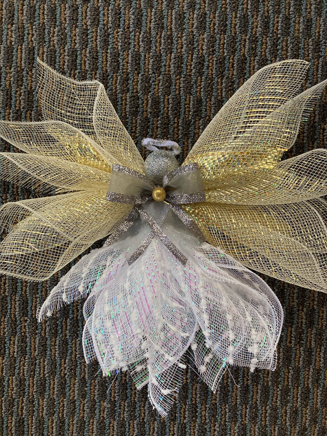 Angel Wreath, Silver Gold White Angel Tree Topper, Deco Mesh Angel Tree ...