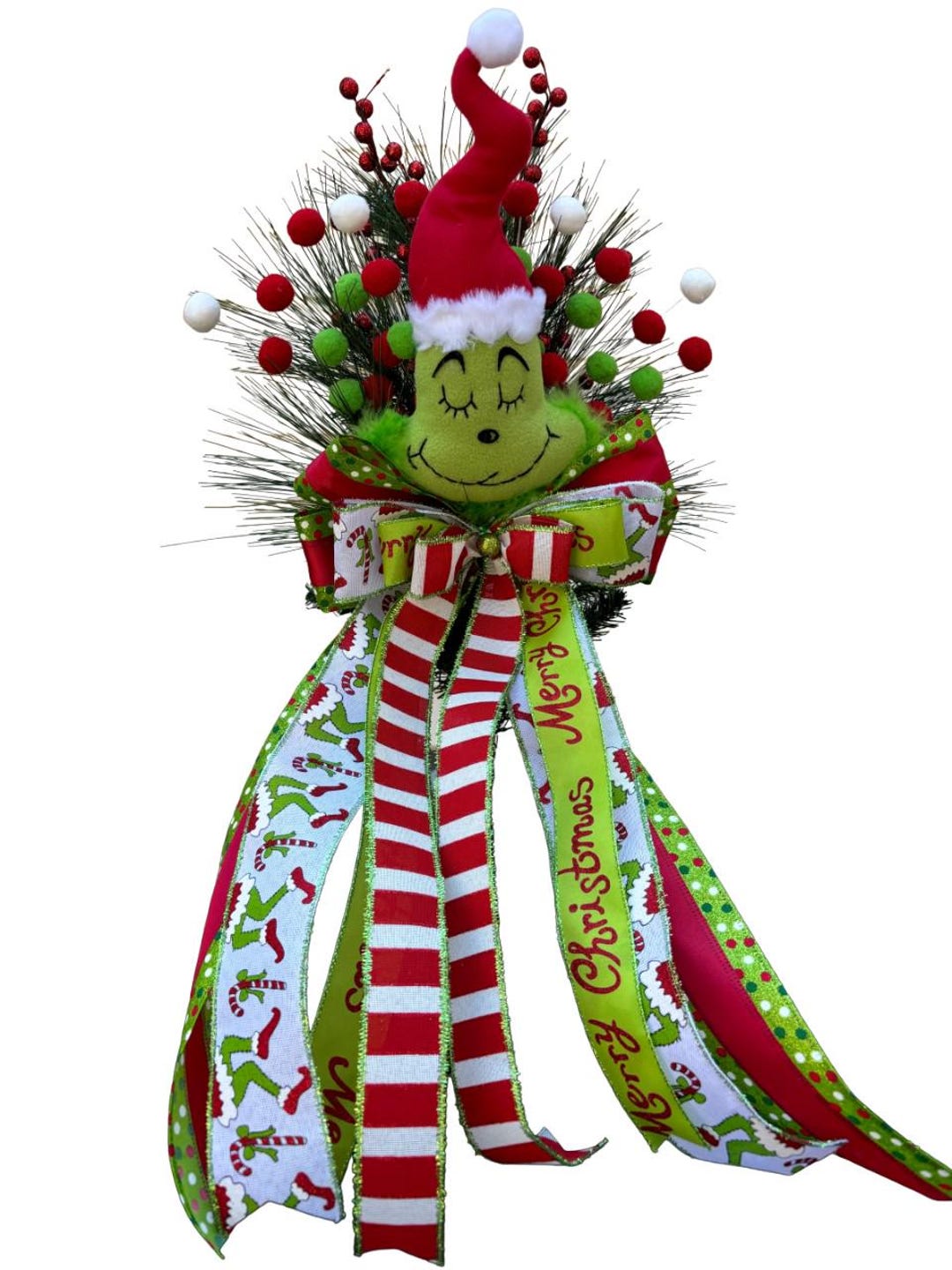 Grinch Tree Topper, Green Monster Bow, Grinchmas, Christmas Tree Topper ...