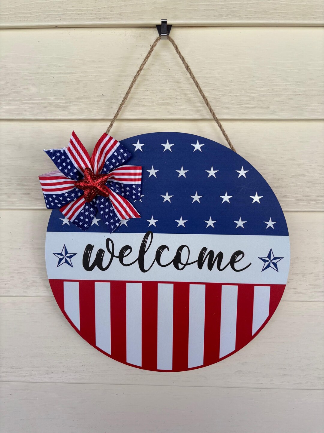 Patriotic Welcome Sign, Patriotic Door Hanger, Patriotic Wreath, Fourth ...