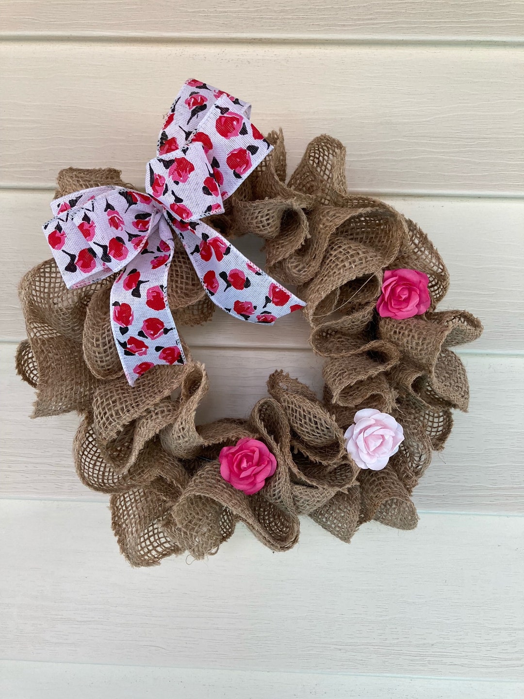 Mini Spring Wreath, Rose Wreath, Summer Wreath, Spring Burlap Wreath ...