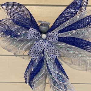 Beautiful Blue and White Angel Wreath, Angel Christmas Tree Topper ...