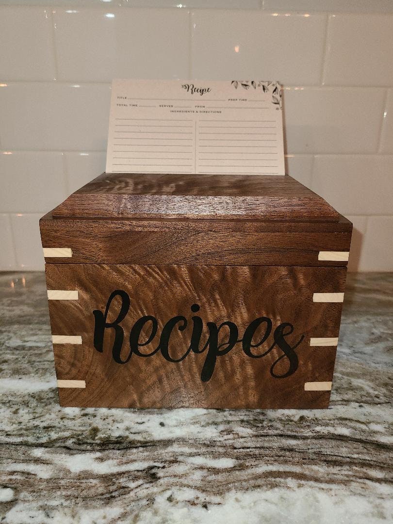 Walnut recipe box recipe box with holder kitchen decor gift | Etsy