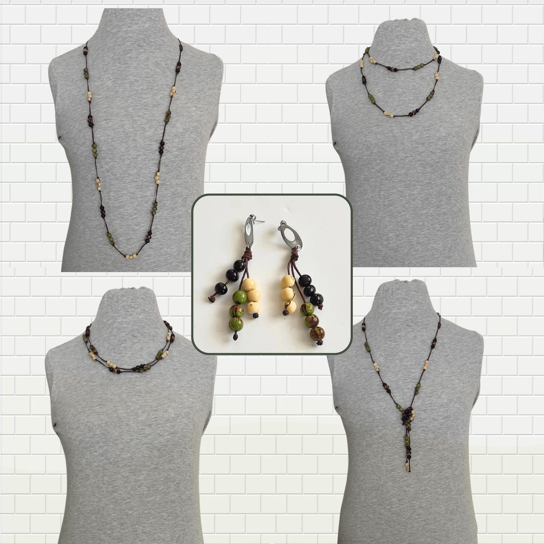 Acai Seed Bead Necklace and Earrings Set: Eco-friendly Bohemian Jewelry ...