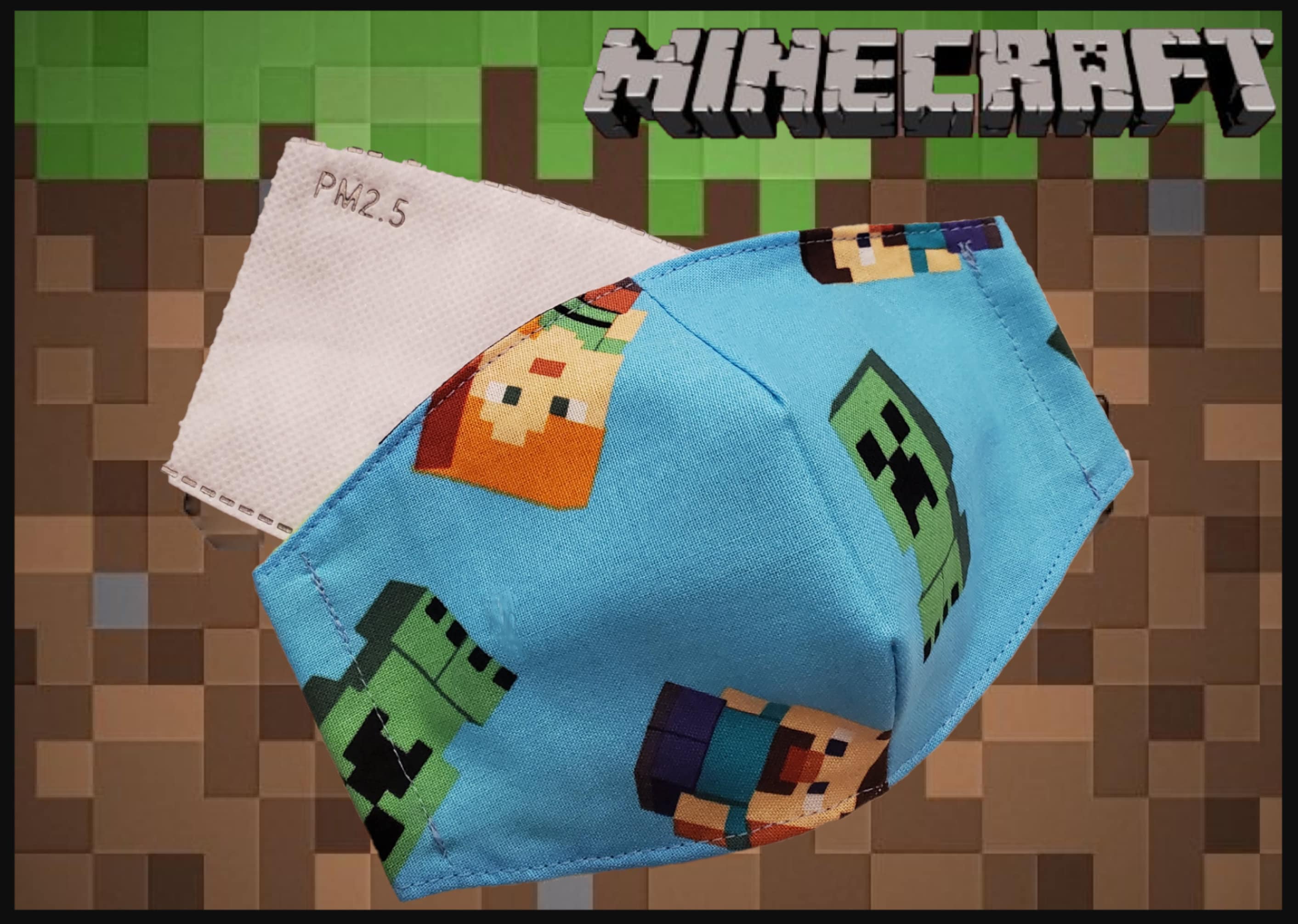 Minecraft Face Mask Minecraft Mask 3 layer Face Mask Kids | Etsy