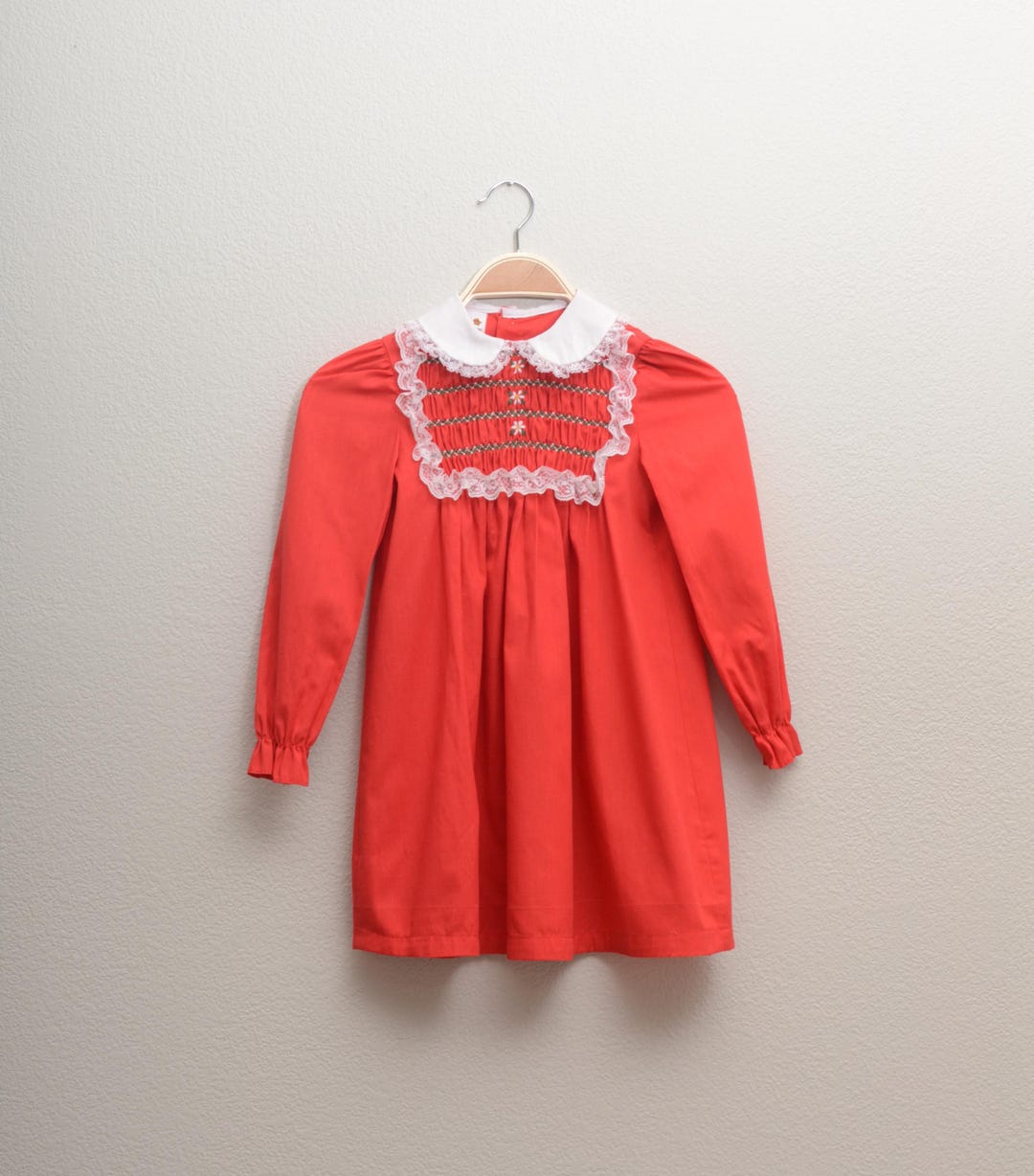 Vintage 1980s Winnie the Pooh Red & Green Smocked Dress With Lace Size ...