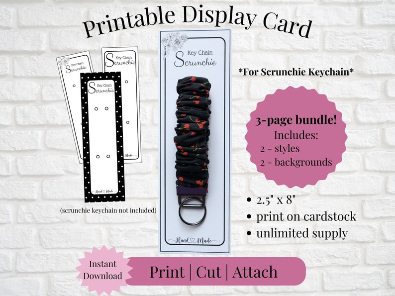 Printable Display Card for Scrunchie Keychain Fob Wristlet | Instant ...