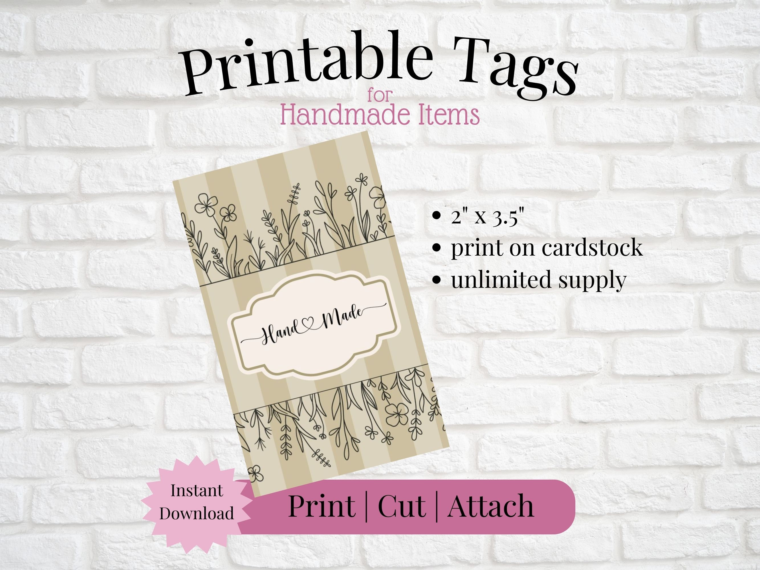 Printable Tag/card for Handmade Products | Instant Download | Print ...